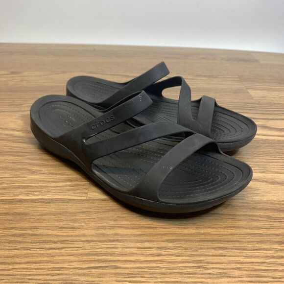 CROCS | Shoes | Crocs Womens 8 Swiftwater Black Sandals Strappy Rubber ...